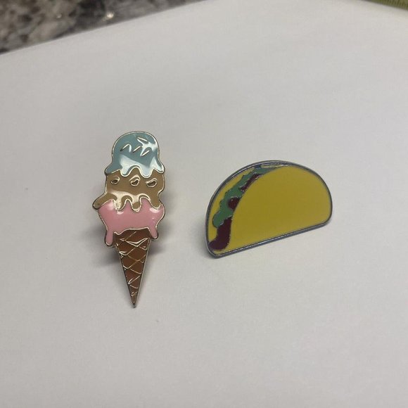 Jewelry | Lot Of 2 Brooch Tack Pins Enamel Taco Ice Cream Cone Food ...